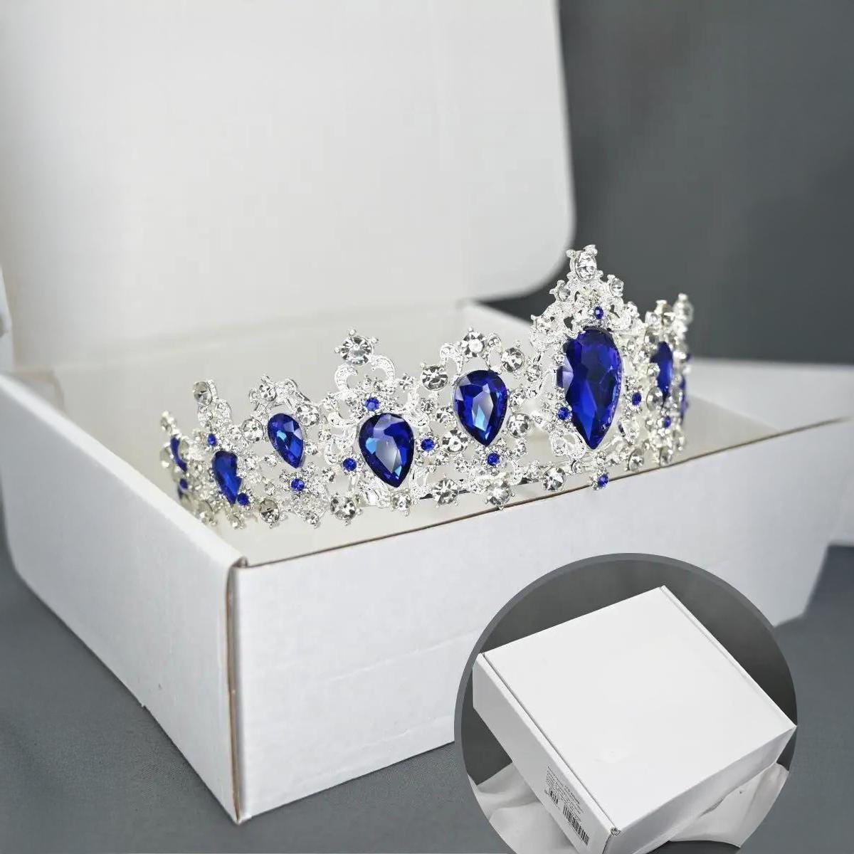 Blue Silver Tiara, Royal Blue Tiara Crown, Princess Crown, Birthday ...