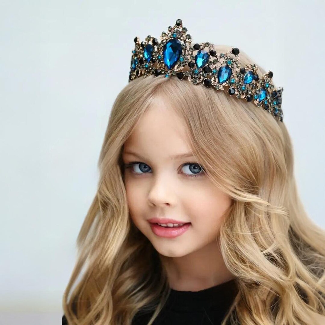Dark Blue Crown, Blue Crystal Tiara, Rhinestone Tiara Crown,girls ...