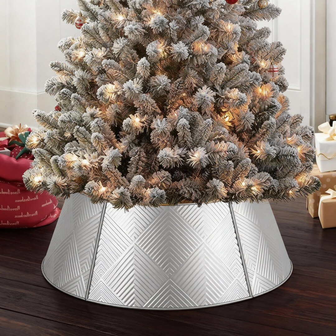 Silver Christmas Tree Collar, Metal Christmas Tree Collar, White Tree ...
