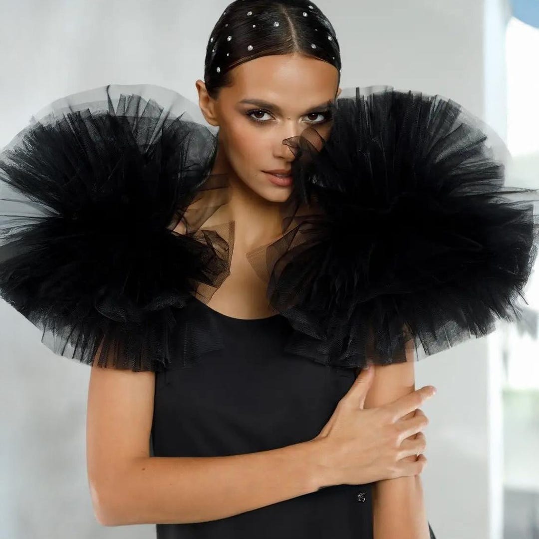 Black Tulle Sleeves, Pom Pom Sleeves, Detachable Sleeves, Puff Tulle ...