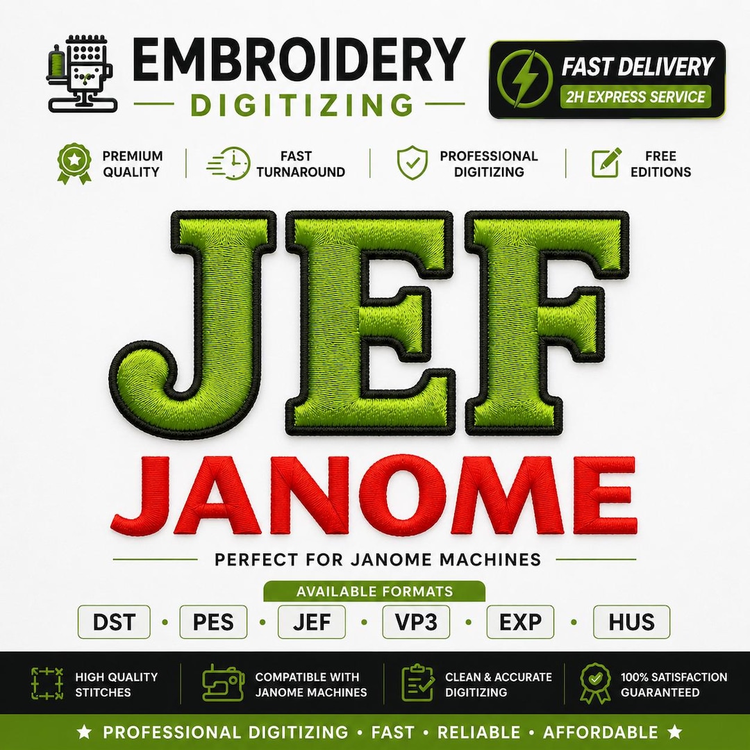 Custom JEF Embroidery for Janome - Logo Digitizing - Jef Pes Dst Exp ...
