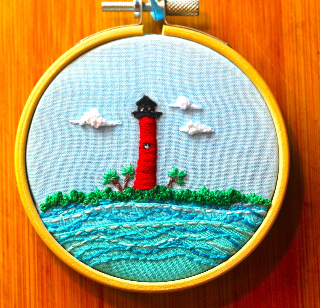 Hand Embroidered Lighthouse Scene Jupiter, Florida - Etsy