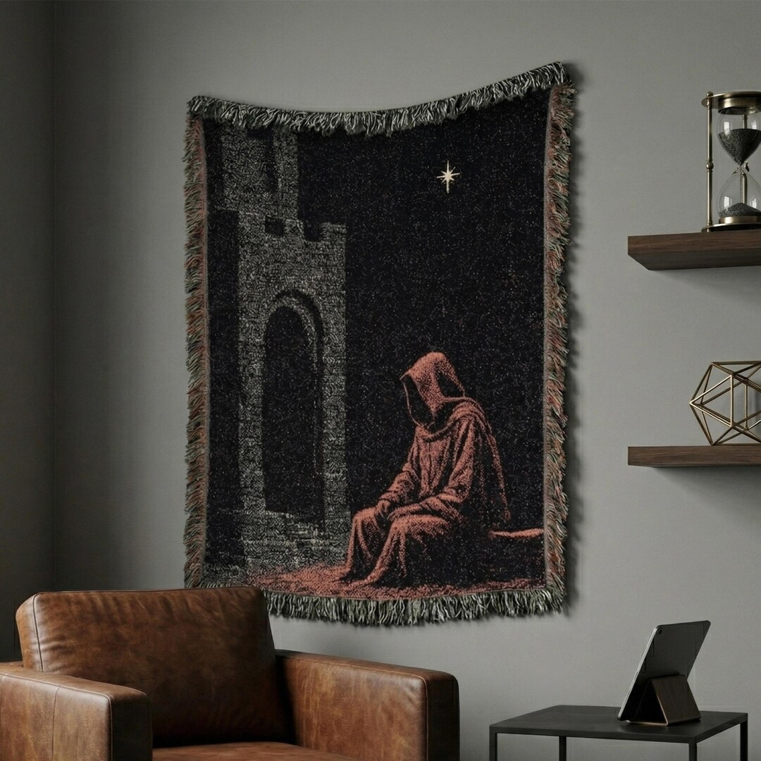 Dark Academia Monk Tapestry, Gothic Moody Cotton Woven Blanket, Man ...