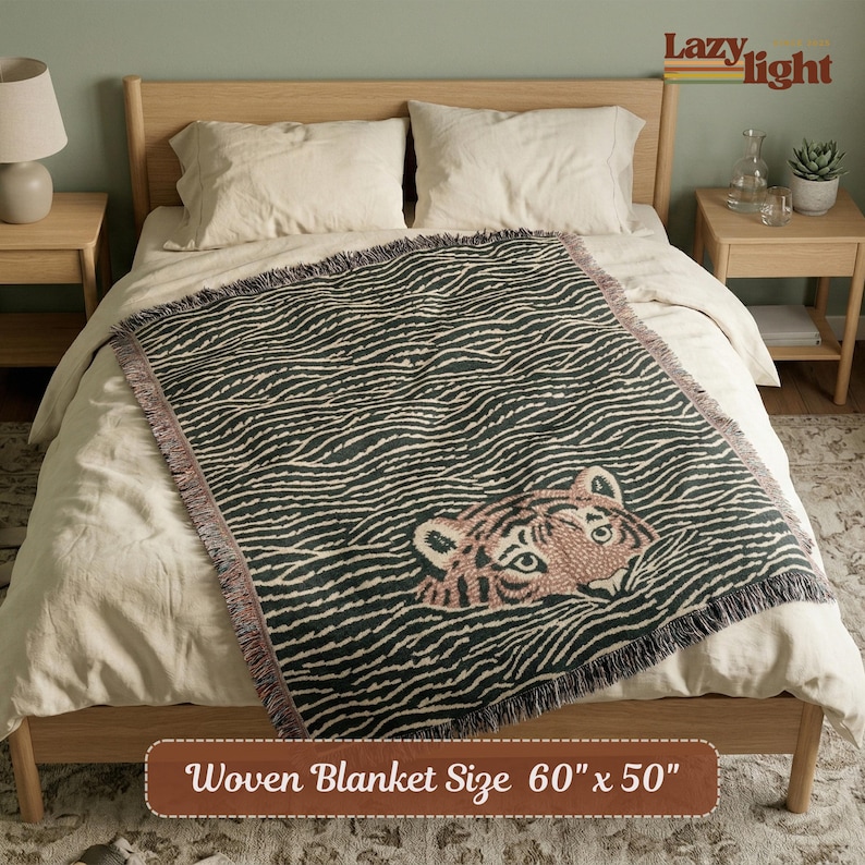 Tiger Swimming Wall Tapestry, Boho Animal Woven Blanket, Funky Home ...
