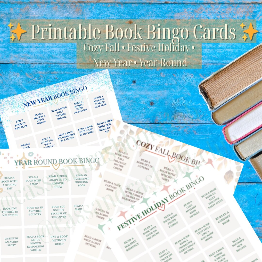 Printable Book Club Bingo | 4 Seasonal Bingo Cards – Cozy Fall, Holiday ...