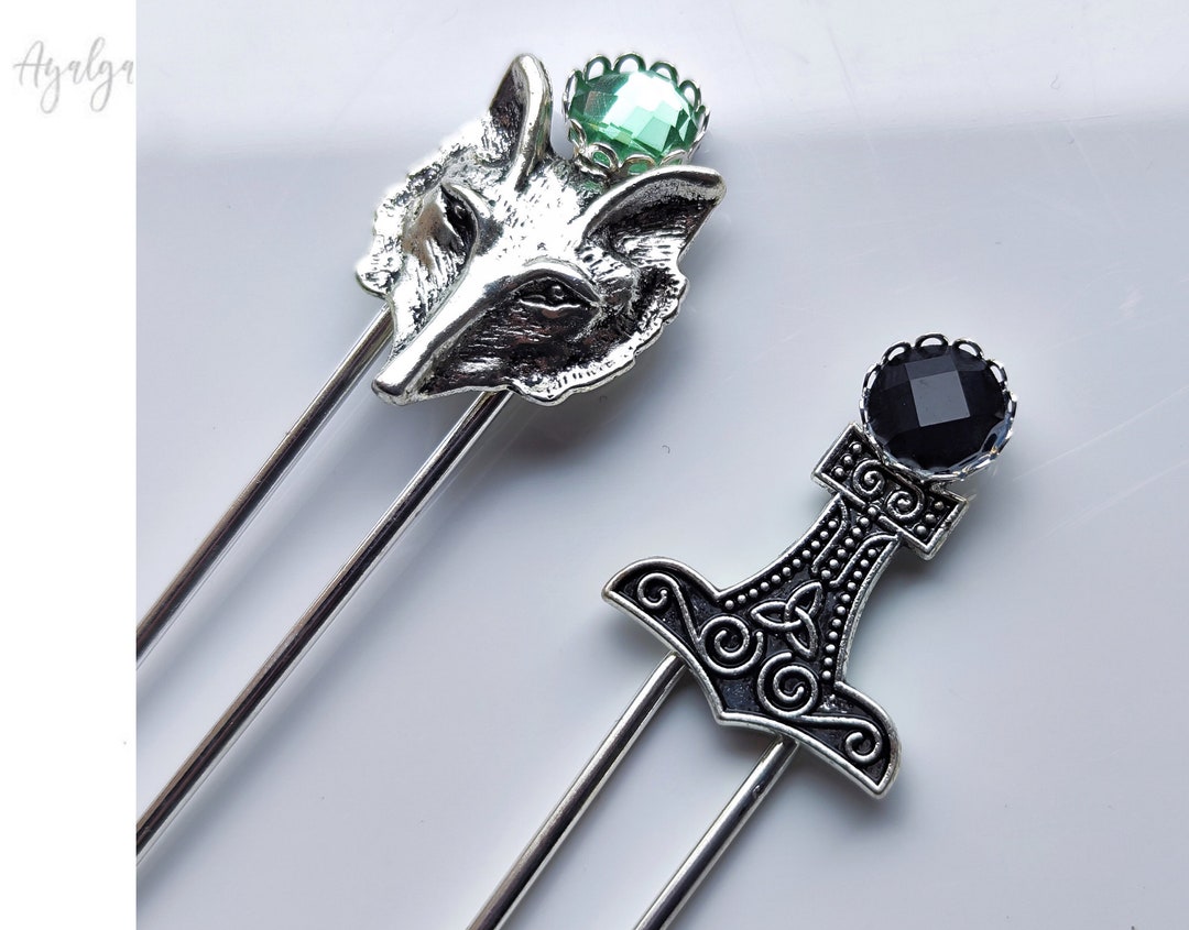 Mjolnir Hair Pin , Thor Hammer Hair Stick , Wolf Jewelry , Wolf Hair ...