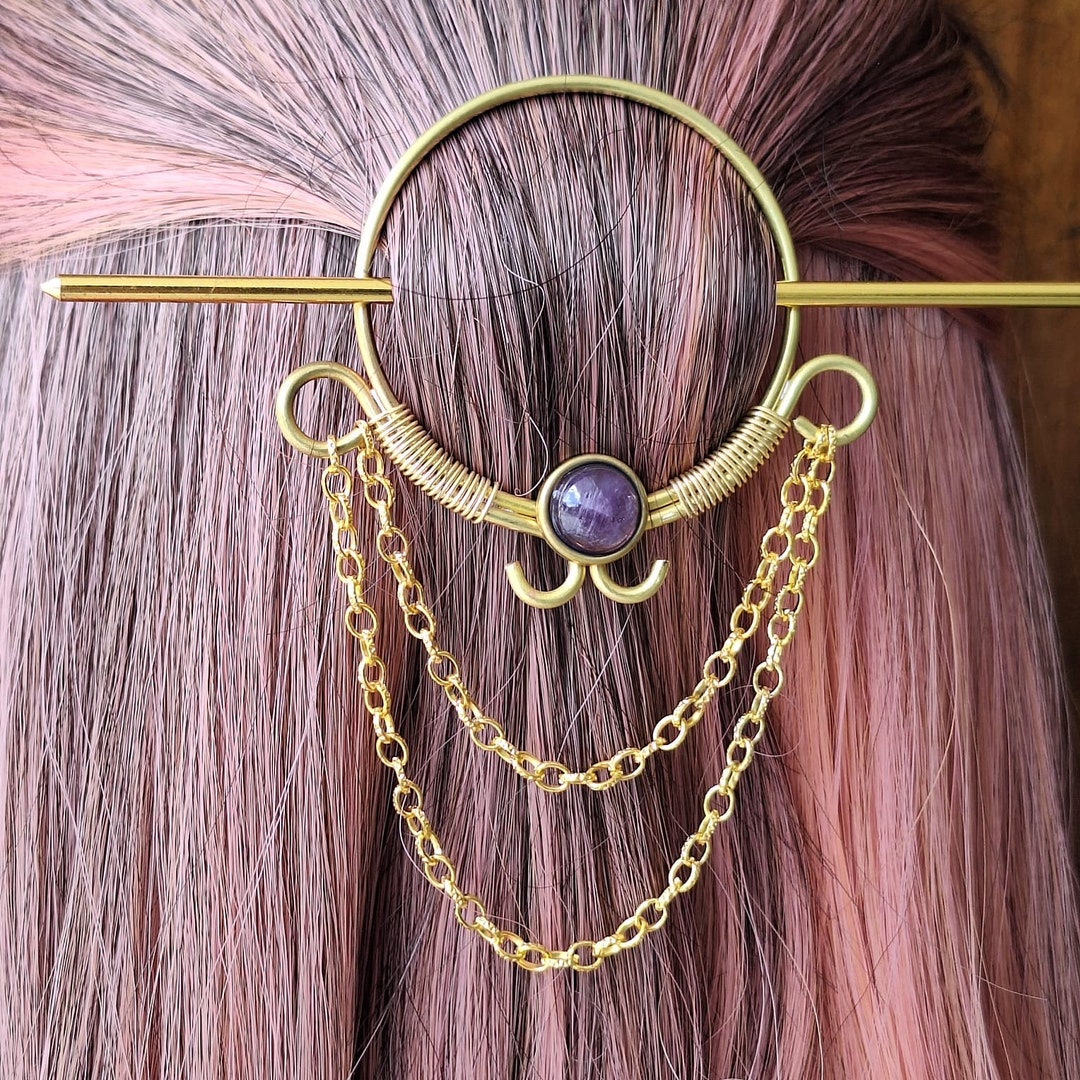 Amethyst Handmade Brass Hair Pin , Round Barrette - Etsy