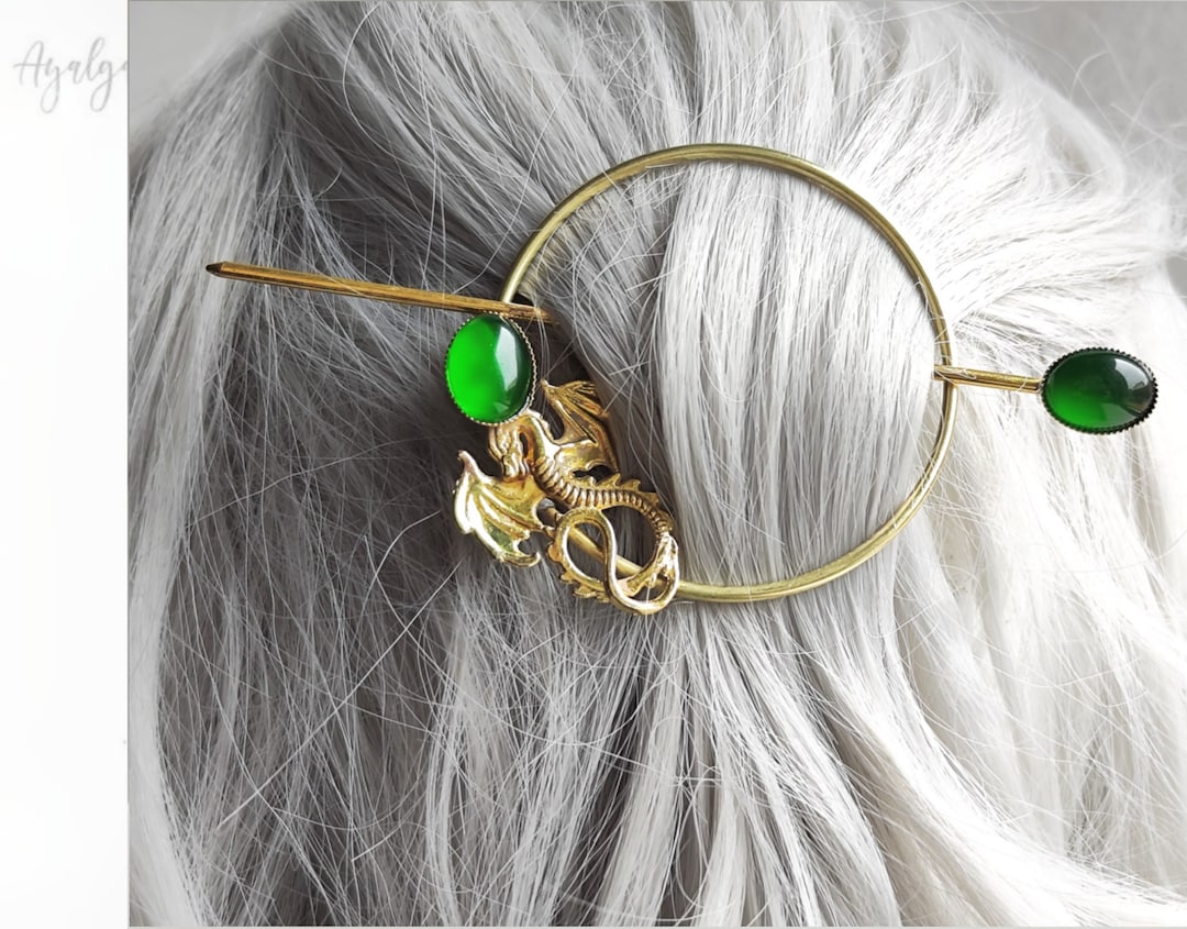 Golden Dragon Hair Pin, Dragon Circle Hair Brooch, Fantasy Hair ...