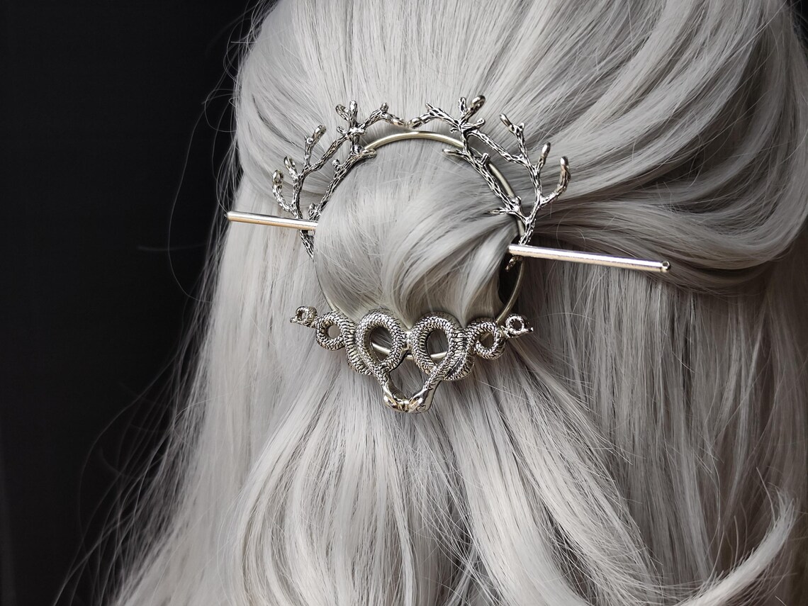 Silver Snake Hair Pin – Elven Bun Holder, Gothic Antler Hair Stick ...
