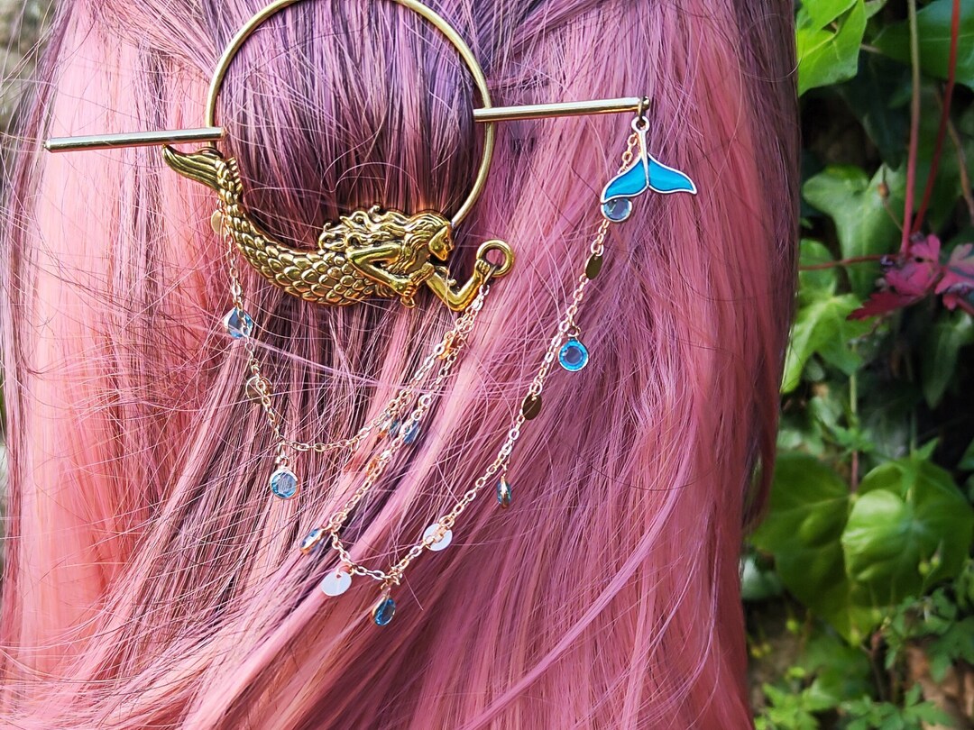 Hair Pin Siren . Mermaid Hair Comb With Blue Chain Circle Hair Pin - Etsy