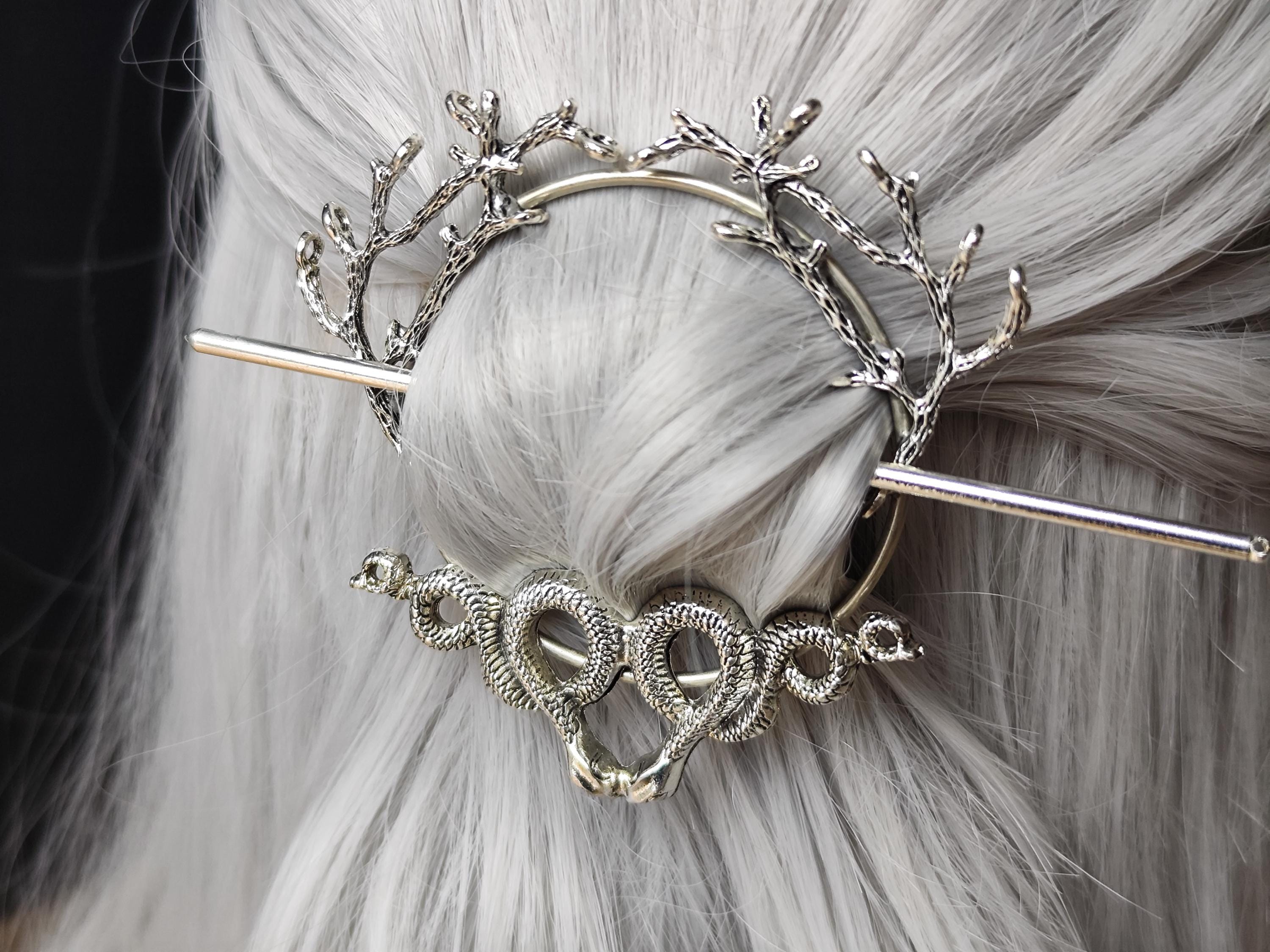 Silver Snake Hair Pin – Elven Bun Holder, Gothic Antler Hair Stick ...