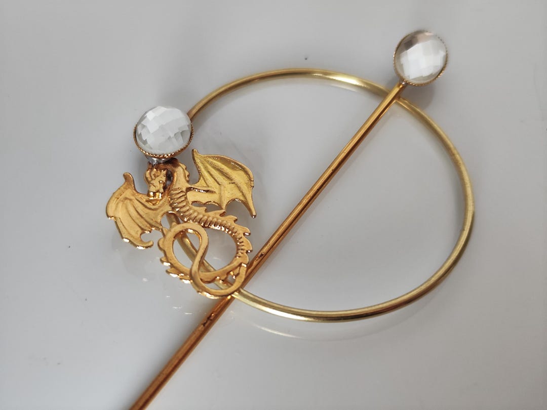 Golden Dragon Hair Pin, Dragon Circle Hair Brooch, Fantasy Hair ...