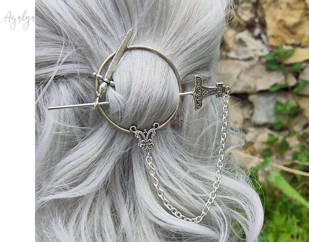 Hair Pin Sword and Mjolnir . Viking Hair Pin . Hammer Thor Hairstick ...