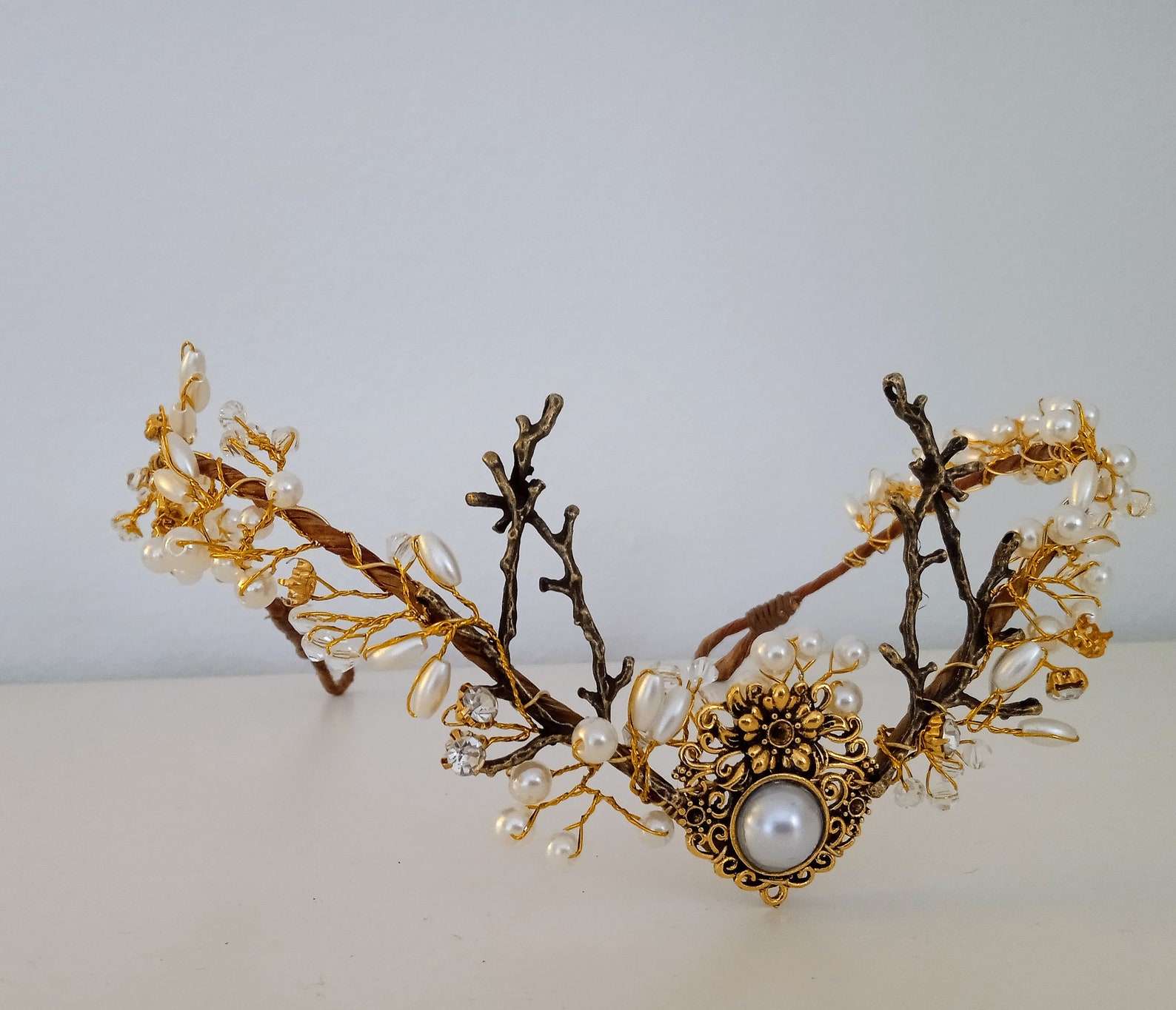 Elvish Woodland Tiara With Crystals ,moon Crystal Crown,gold Tiara - Etsy