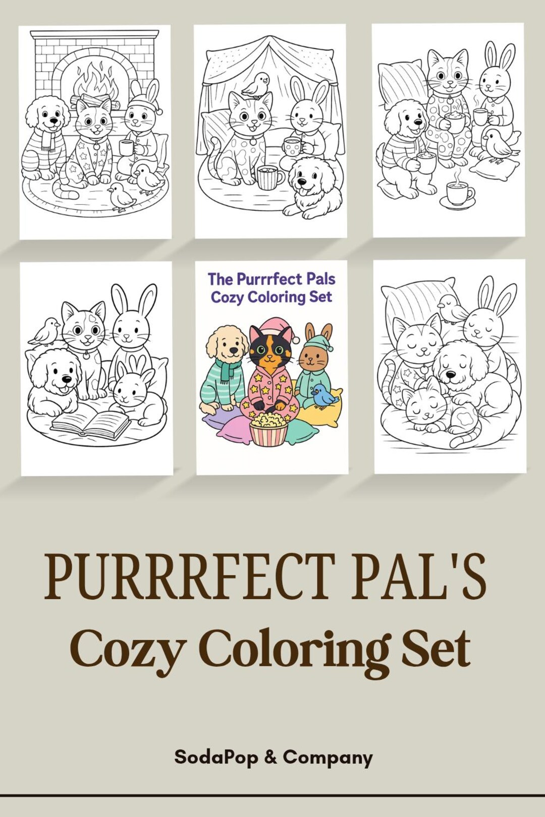 Cozy Animal Coloring Pages: Cat, Dog, Rabbit, Bird (PDF Download) - Etsy