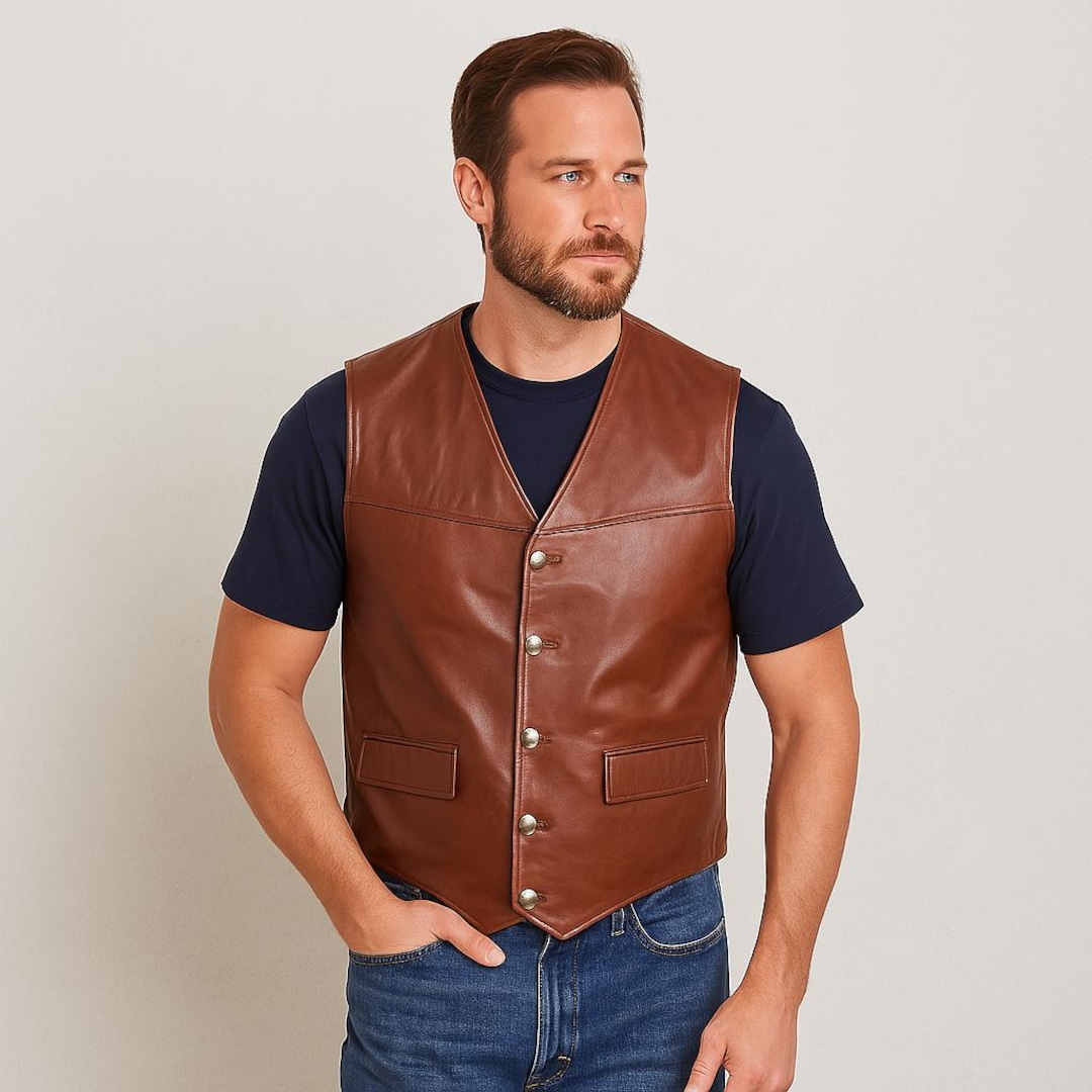 Men’s Buttery Soft Brown Leather Vest | Orvis Western Cowboy Style ...