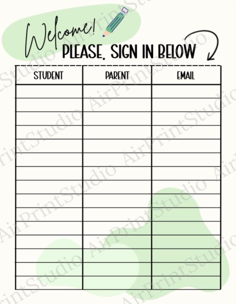 Printable Parent Sign in Form Teacher Open House Welcome Page Editable ...