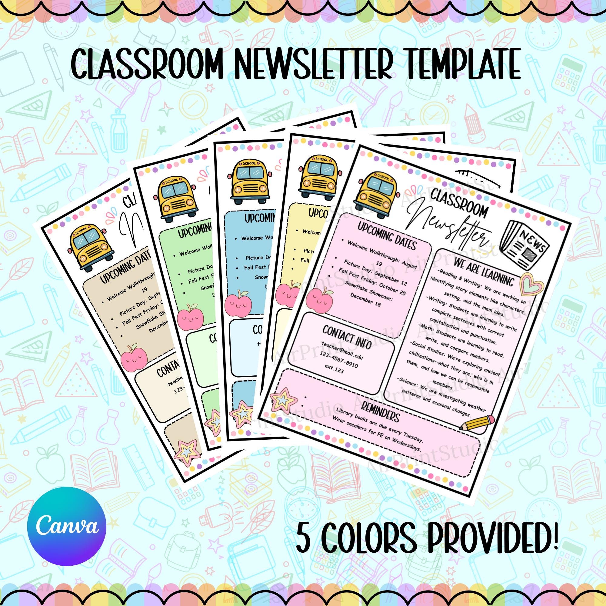 Editable Classroom Newsletter Template Printable One Page PDF in 5 ...