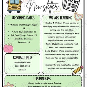 Editable Classroom Newsletter Template Printable One Page PDF in 5 ...