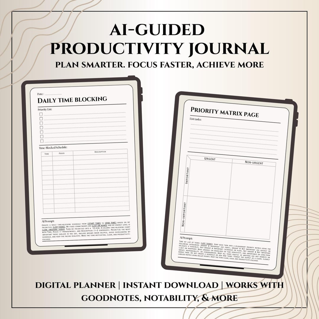 AI Guided Productivity Planner Digital Organizer Prompt-based Daily ...