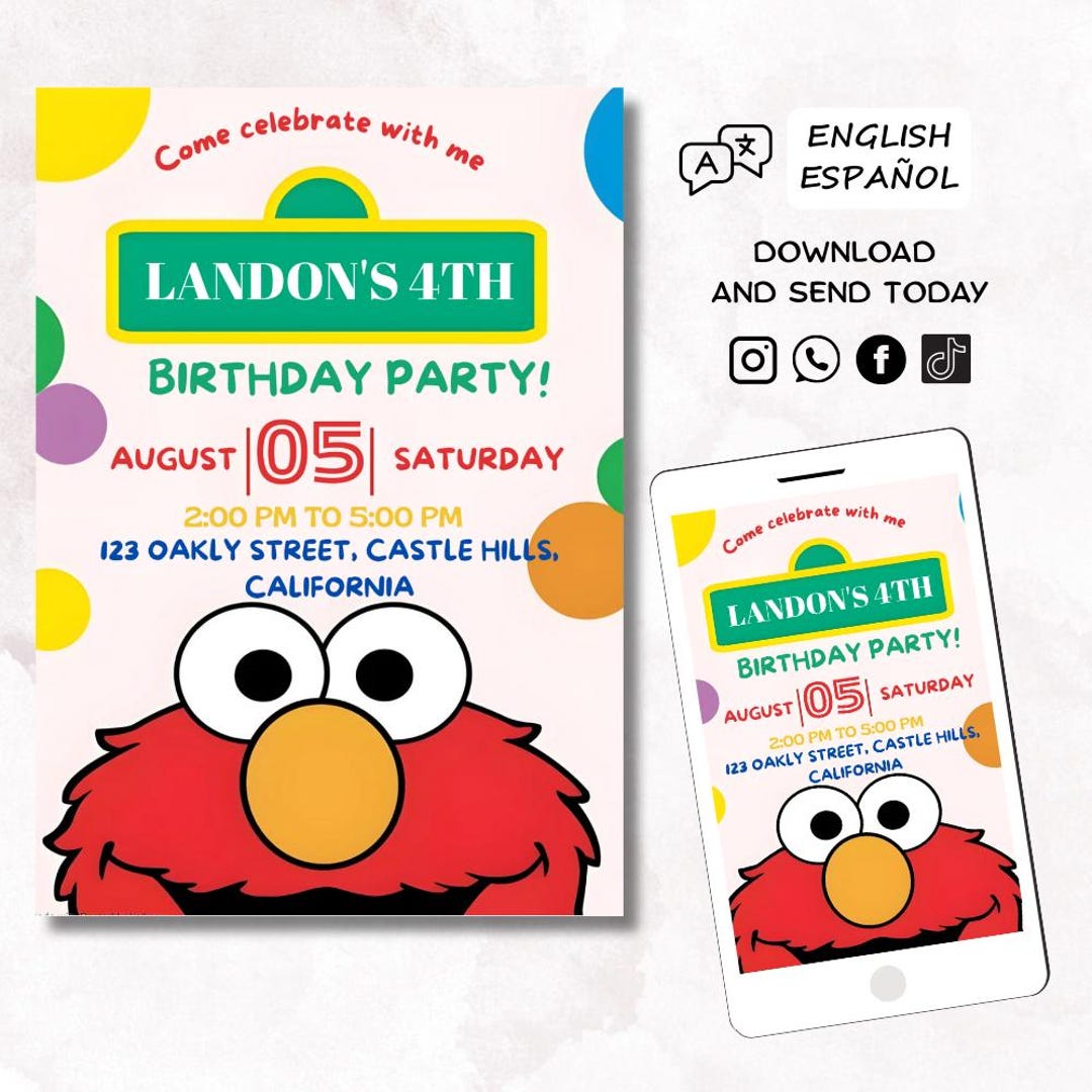 Editable Birthday Invitation | the Red Furry Monster, a Sesame Street ...