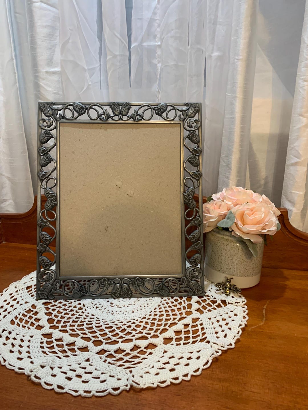 Vintage Pewter Color - Floral Design Picture Frame - 10 X 12" Photo ...
