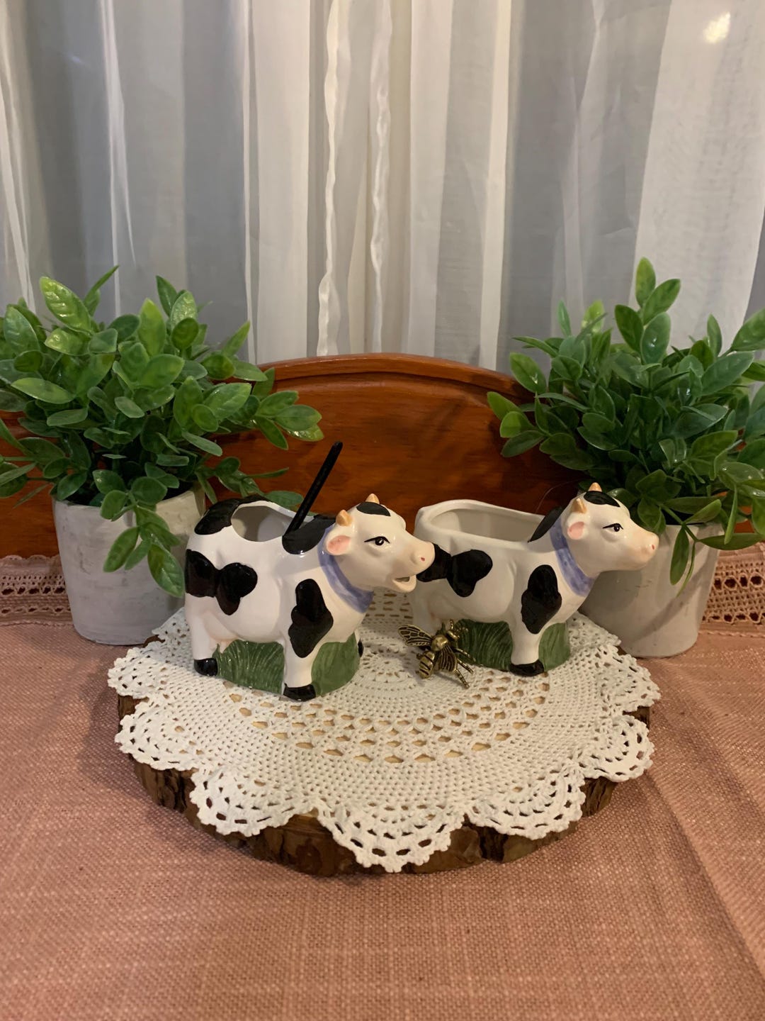 Vintage Ceramic Cow for Coffee • Cream Pot and Sugar Bowl Set - Black ...