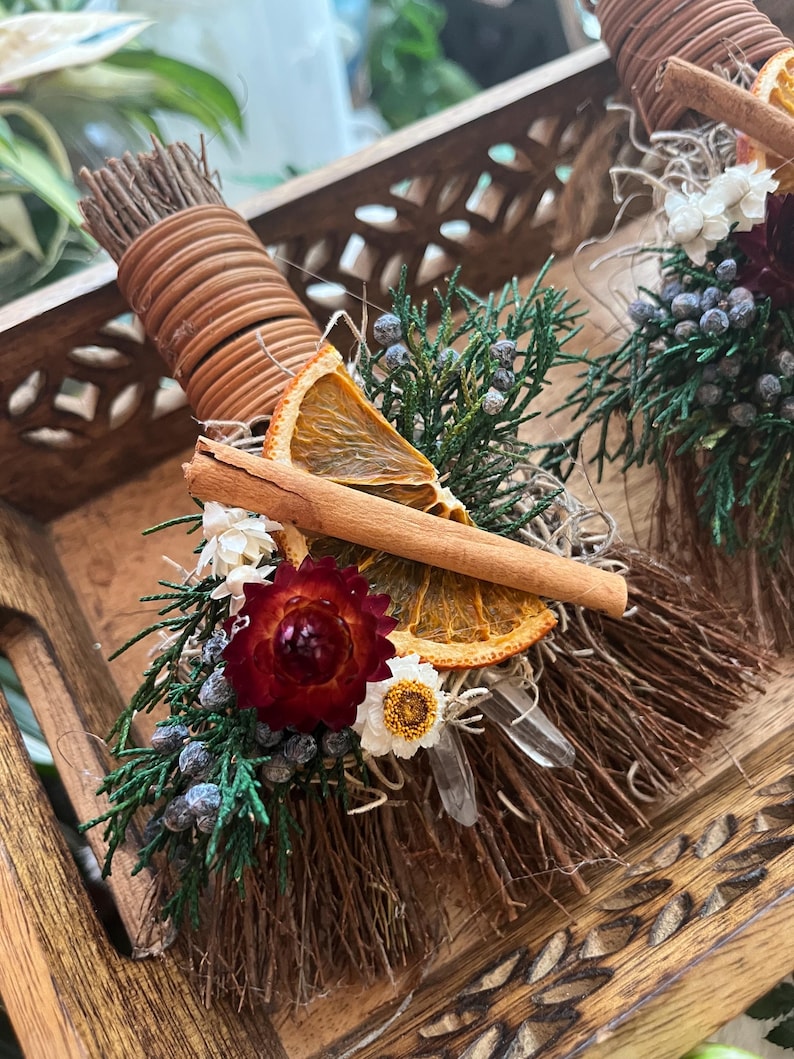 Witchy Mini Besom Broom - Yule Pagan Home Decor With Juniper & Quartz ...