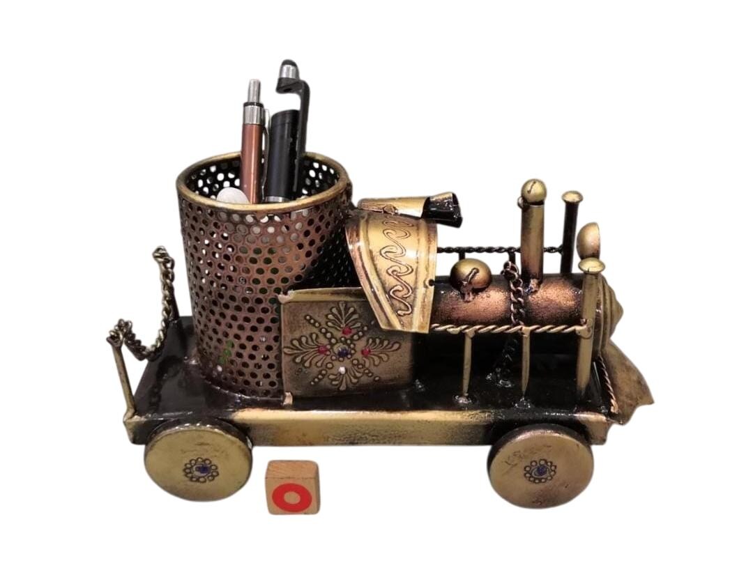 Vintage Train Engine Pen Holder: Bronze Desk Organizer With Crystal ...