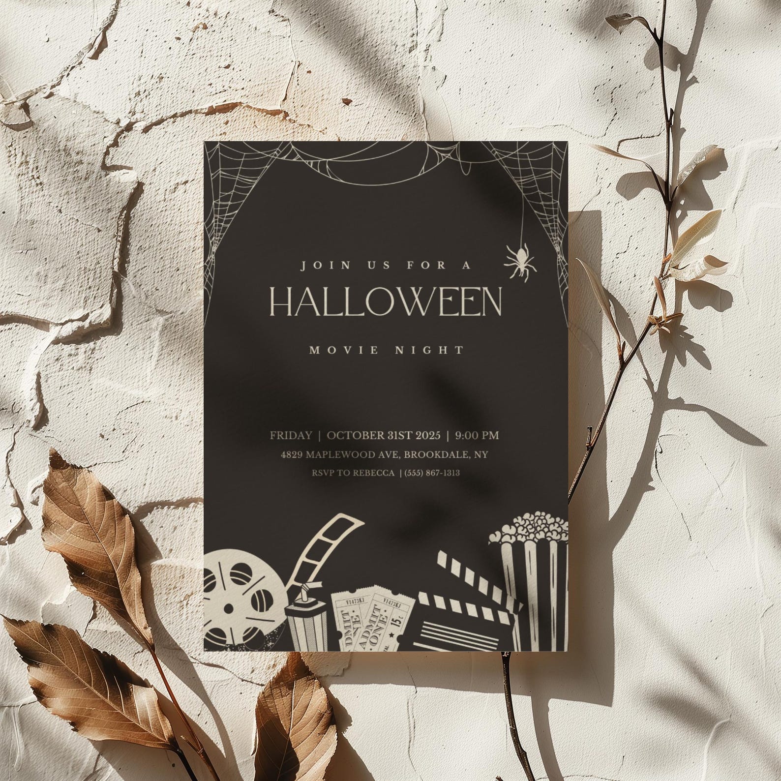 Vintage Spooky Halloween Movie Night Invitation | Modern Printable ...