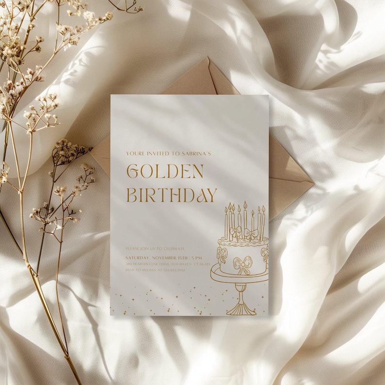 Golden Birthday Invitation | Gold Birthday Invite Template | Editable ...