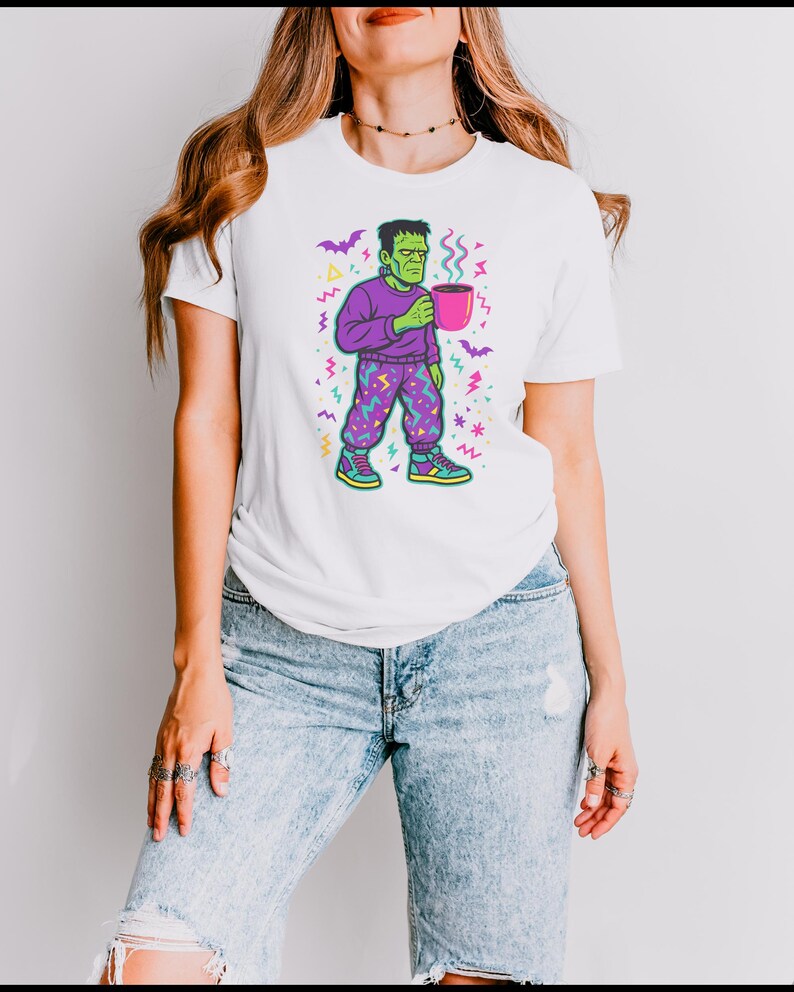Colorful Frankenstein Coffee Shirt – 90s Retro Halloween Unisex Tee - Etsy