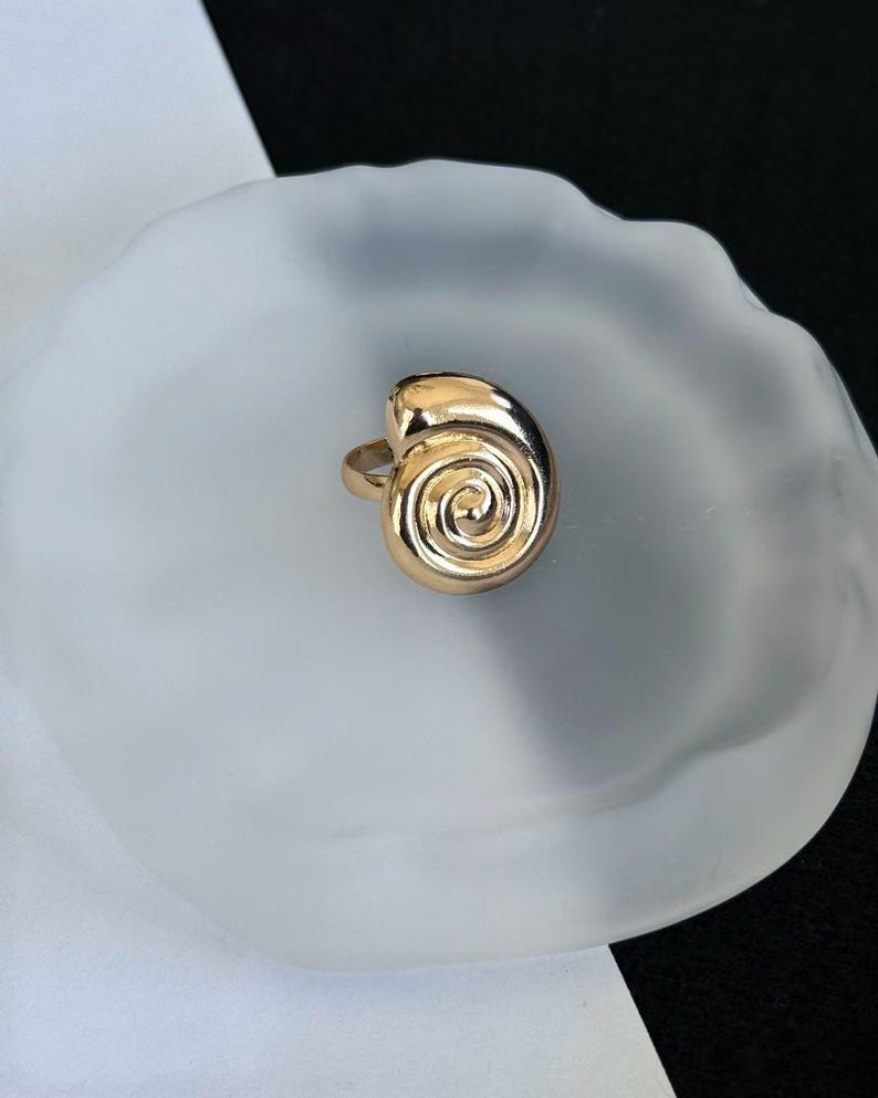 Spiral Shape Open Ring, Snail Shell Ring, Handmade Gold-plated Ring, Vintage Niche, Bohemian ...
