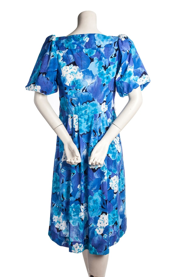 Vintage floral blue dress -- vibrant 1980s day dress … - Gem