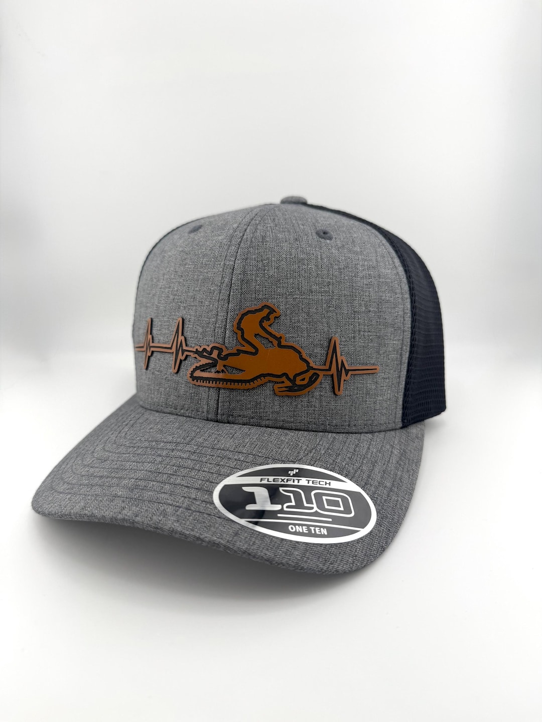 Snowmobile Heartbeat Trucker Hat – Flexfit 110M Snapback – Gray & Black ...
