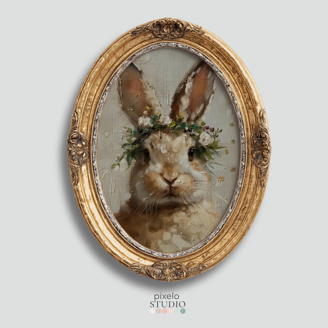 Cottagecore Bunny Print, Floral Crown, Easter Rabbit Art (digital ...