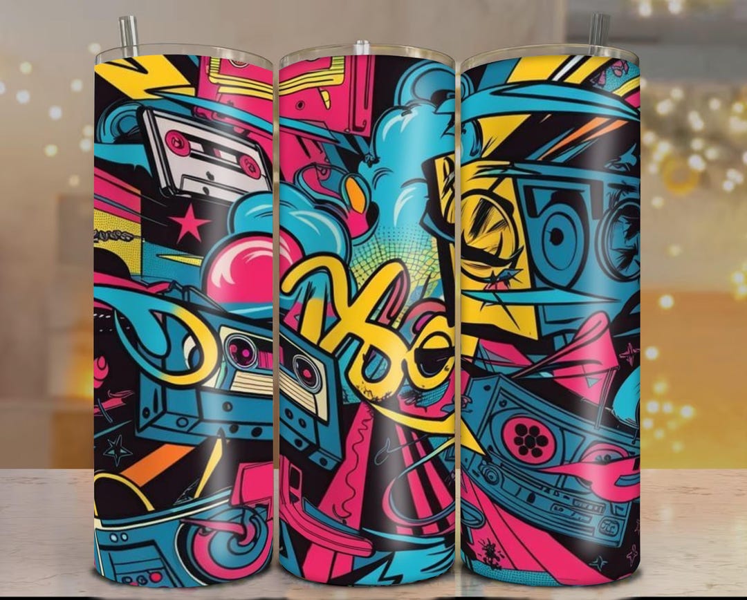 Retro Boombox Graffiti Tumbler Wrap PNG | 20oz Skinny Hip Hop Design ...