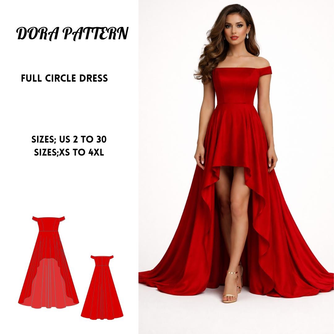 Off Shoulder Evening Dress Sewing Pattern, High Low Maxi Gown (PDF ...
