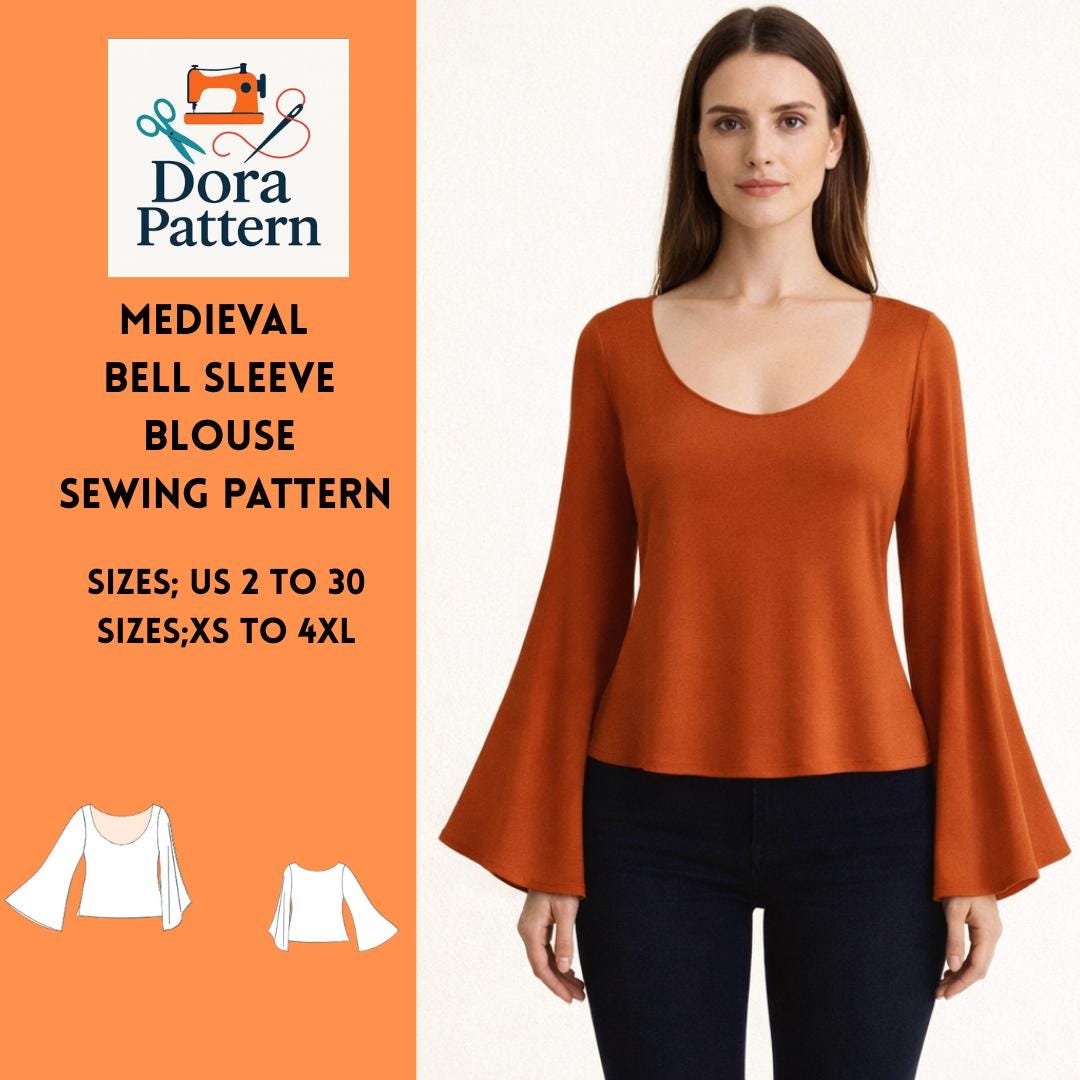 Medieval Bell Sleeve Blouse Sewing Pattern, Relaxed Style, XS-4XL (PDF ...