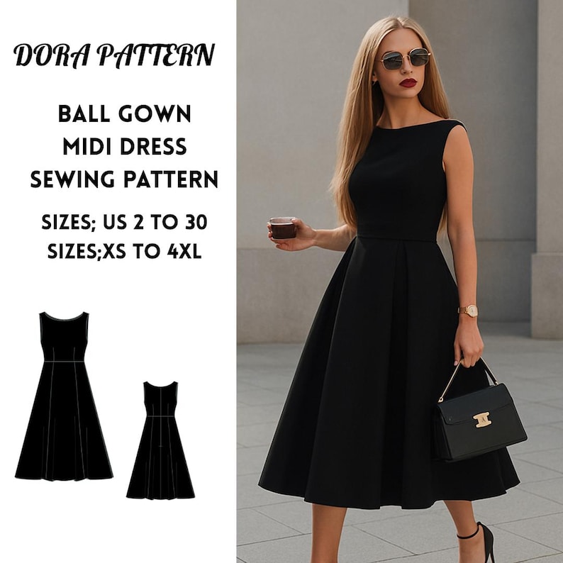 Ball Gown Midi Dress Sewing Pattern, XS-4XL (PDF Pattern) - Etsy