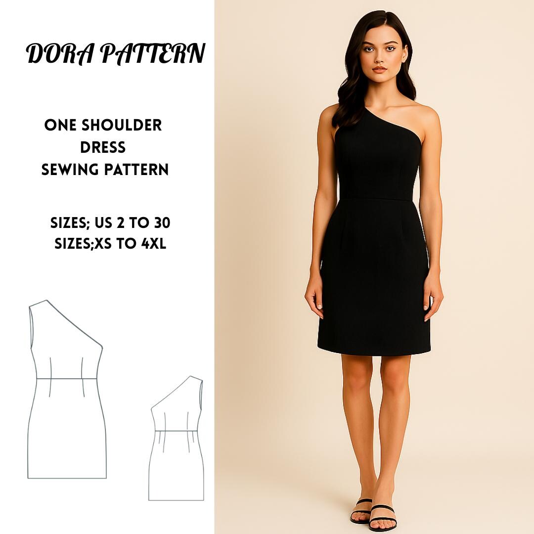 One Shoulder Dress Sewing Pattern, Ball Gown, Sizes XS-4XL (PDF Pattern ...