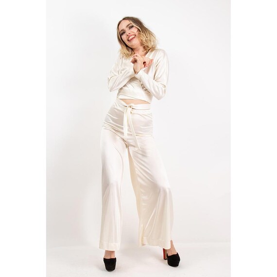 Vintage Mr Dino white 2 piece bell bottom pants suit … - Gem
