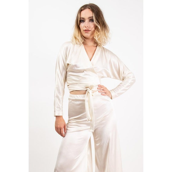 Vintage Mr Dino white 2 piece bell bottom pants suit … - Gem