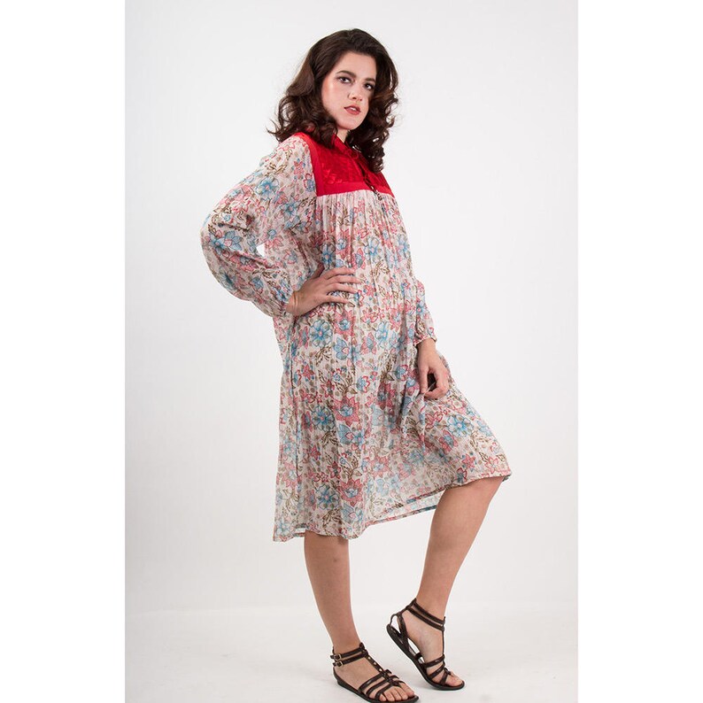 India Gauze Dress / Vintage Indian Cotton Sheer Floral With Metallic ...