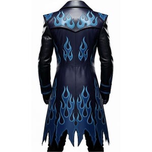 Brown Lambskin Leather Duster Coat, Genuine Dragon Fire Flame Print ...