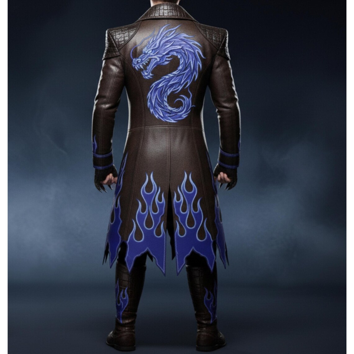 Brown Lambskin Leather Duster Coat, Genuine Dragon Fire Flame Print ...