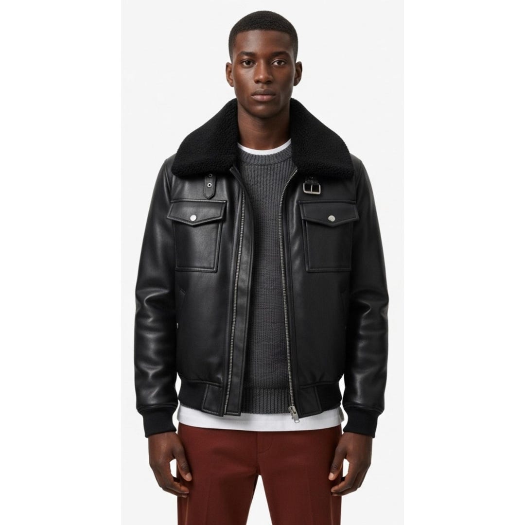 Black Genuine Lambskin Bomber Jacket, Men's Real Leather Aviator Coat ...