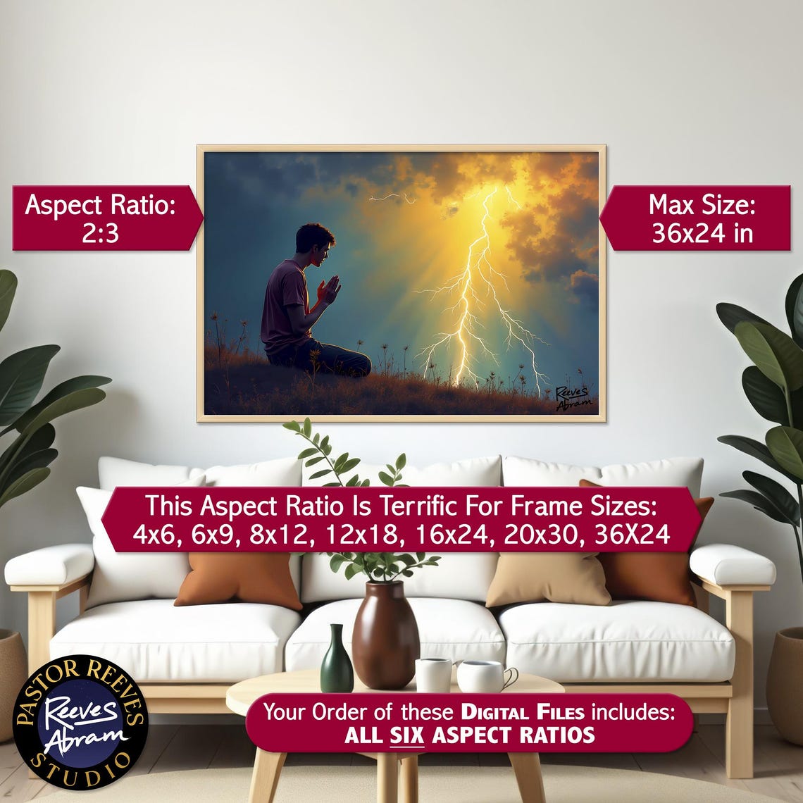 Man Praying During Lightning Storm | Christian Wall Art | Faith Decor ...