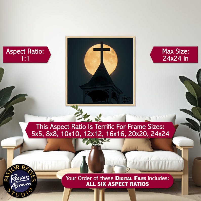 Church Steeple Moon Silhouette Christian Wall Art Home Decor (digital ...