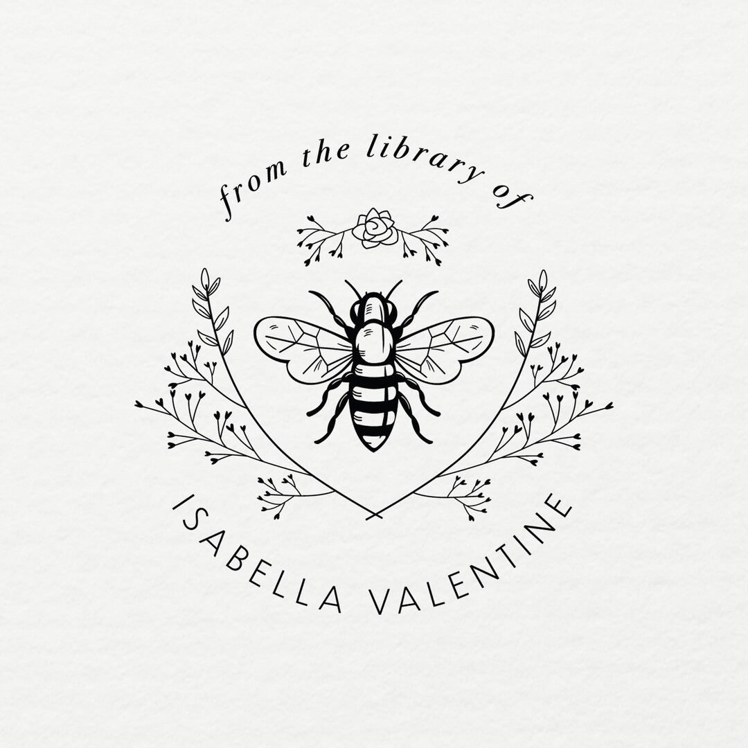 Book Stamp, Floral Bee Library Stamp, Custom Ex Libris Stamp ...